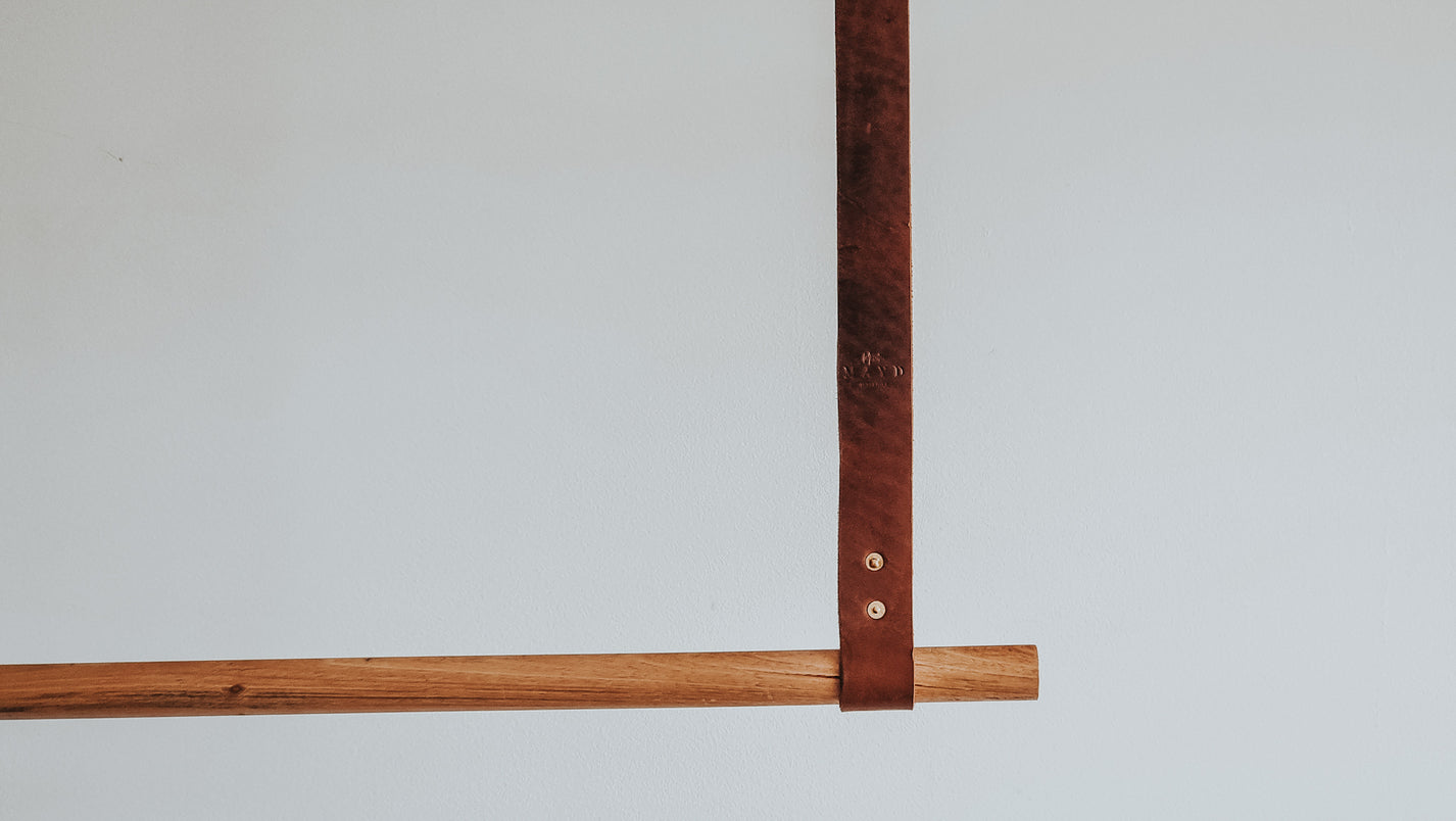 Wardrobe Hanging Rail - Cognac Leather & Timber – Macedon Mayd Interiors
